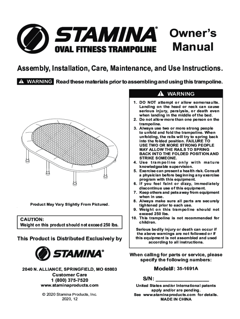 Fillable Online Fitness Gear 38 Mini Trampoline Instructions Manual Fax ...