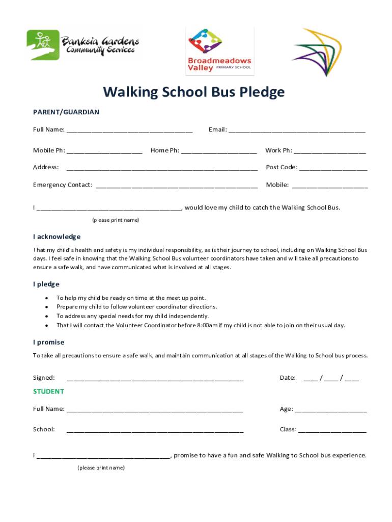 Fillable Online Walking School Bus Program Parental Consent Form Fax ...