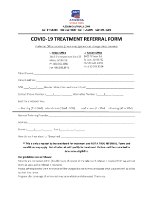 Fillable Online COVID-19 TREATMENT REFERRAL FORM Fax Email Print ...