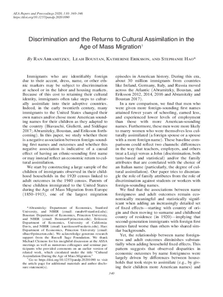 Fillable Online Discrimination and the Returns to Cultural Assimilation ...