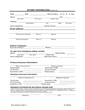 Fillable Online PT DEMOS PATIENT INFORMATION (please print) Email ...
