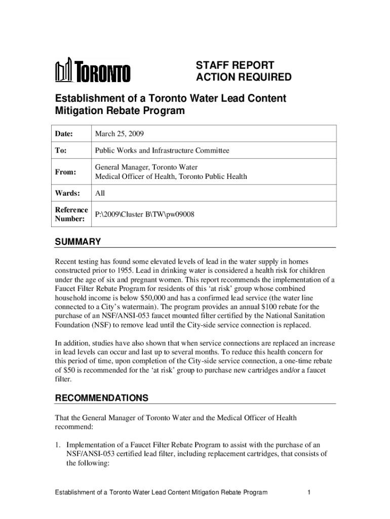 Fillable Online Establishment of a Toronto Water Lead Content Mitigation R Fax Email Print ...