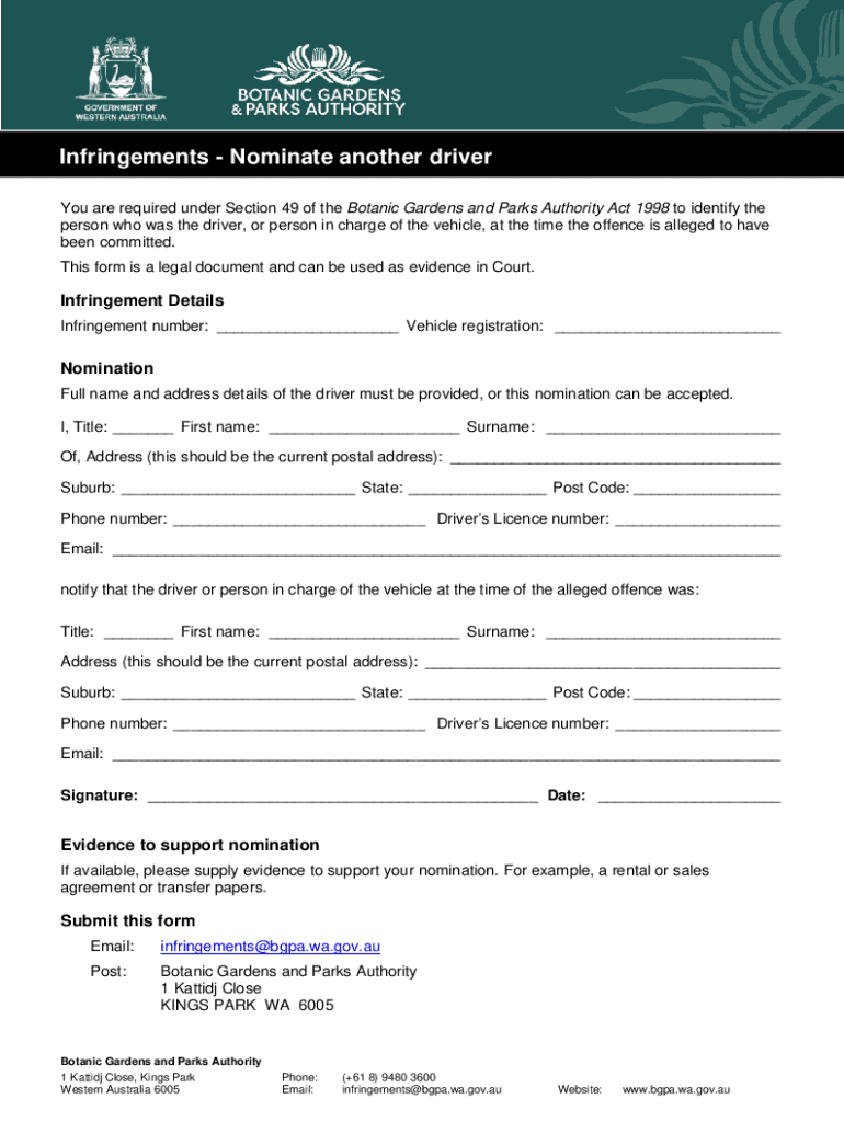 Fillable Online Nominate another driver form. Form to nominate another ...