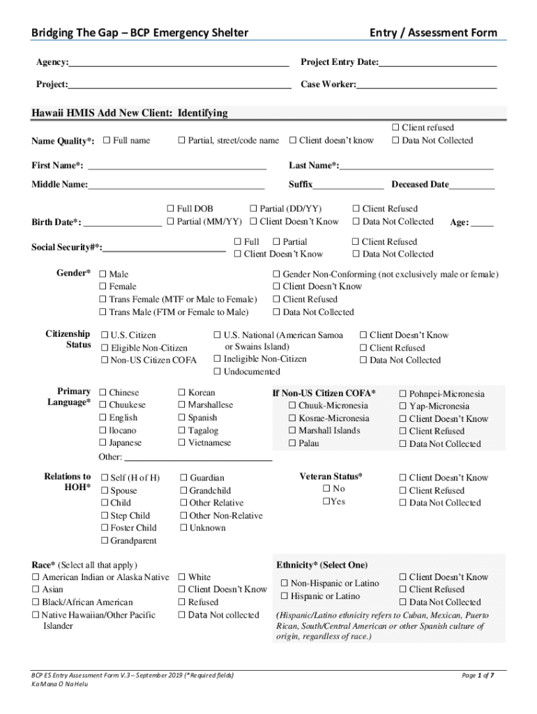Fillable Online PATH Street Outreach Adult Entry / Assessment Form Fax Email Print - pdfFiller