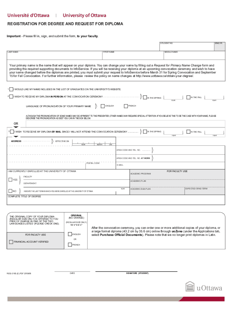 Fillable Online REGISTRATION FOR DEGREE AND REQUEST FOR DIPLOMAREGI-3163. REGISTRATION FOR ...