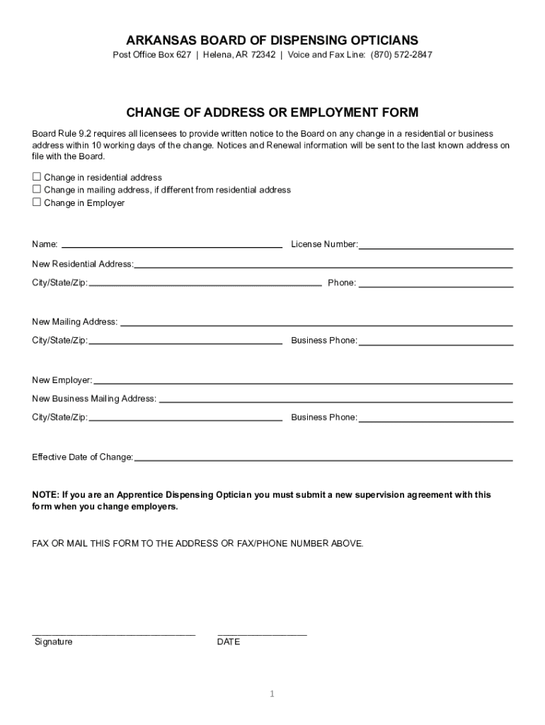 Fillable Online change of address or employment form Fax Email Print ...