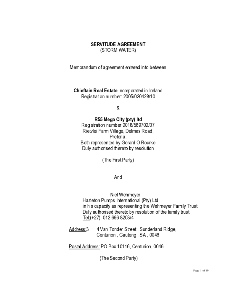 Fillable Online SERVITUDE AGREEMENT (STORM WATER) Fax Email Print ...