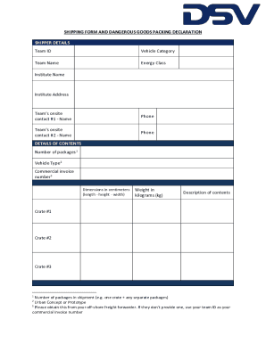 Fillable Online Shipping Form + Dangerous Goods Packing Declaration ...
