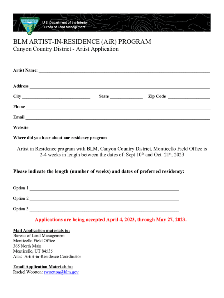 Fillable Online H. Walck is the first Canyon Country District Artist in ...