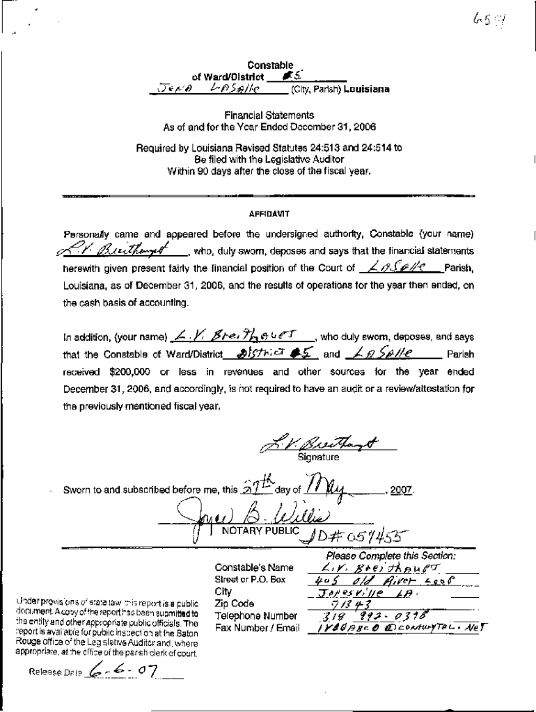 Fillable Online LaSalle Parish Constable, District 5. 72060438 Fax ...