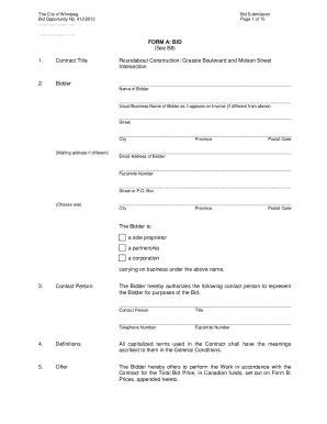 Fillable Online FORM A: BID (See B8) 1. Contract Title Roundabout ...