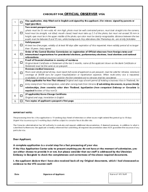 Fillable Online Checklist for Official Visit Visa Application Fax Email Print - pdfFiller