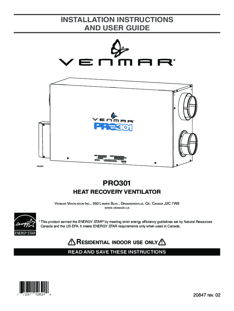 Fillable Online User and installer guide Venmar and vnEE Air Master ...