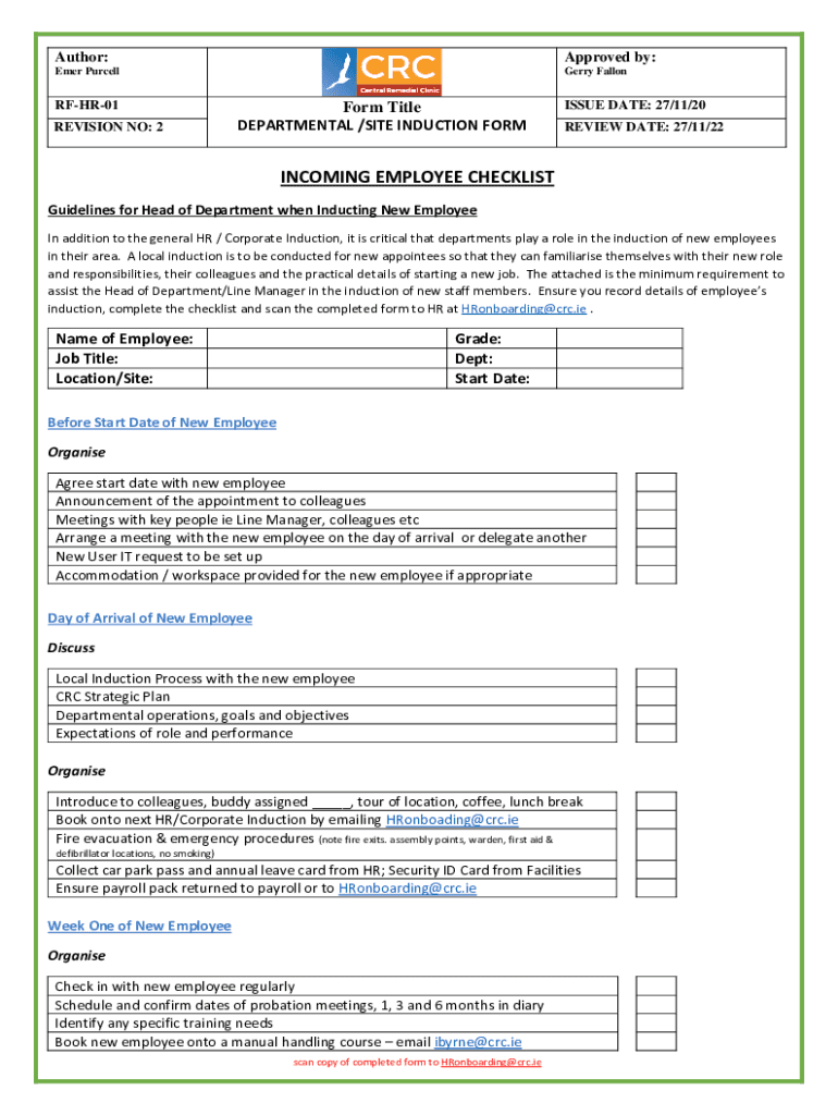 Fillable Online departmental /site induction form Fax Email Print ...
