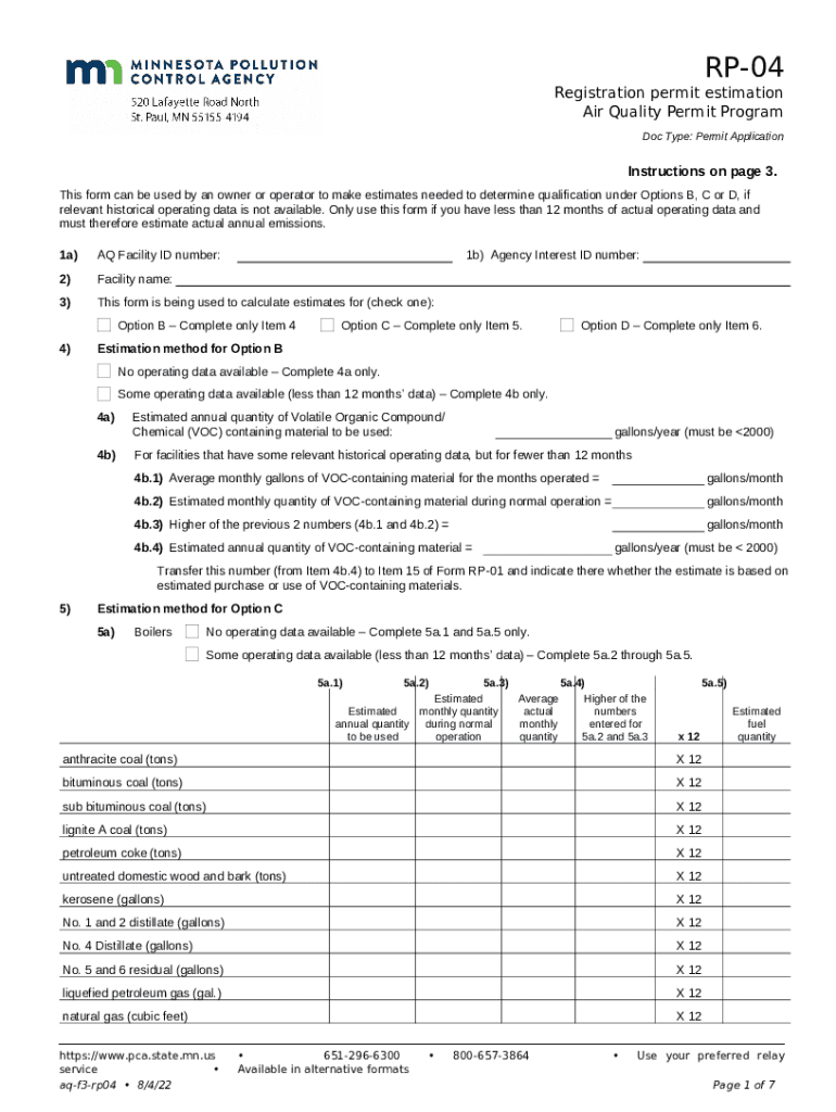 RP-04 Registration Permit Estimation - Air Quality Permit Program ...