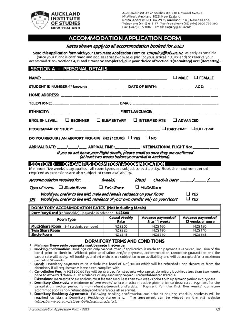 Fillable Online ACCOMMODATION APPLICATION FORM Fax Email Print - pdfFiller