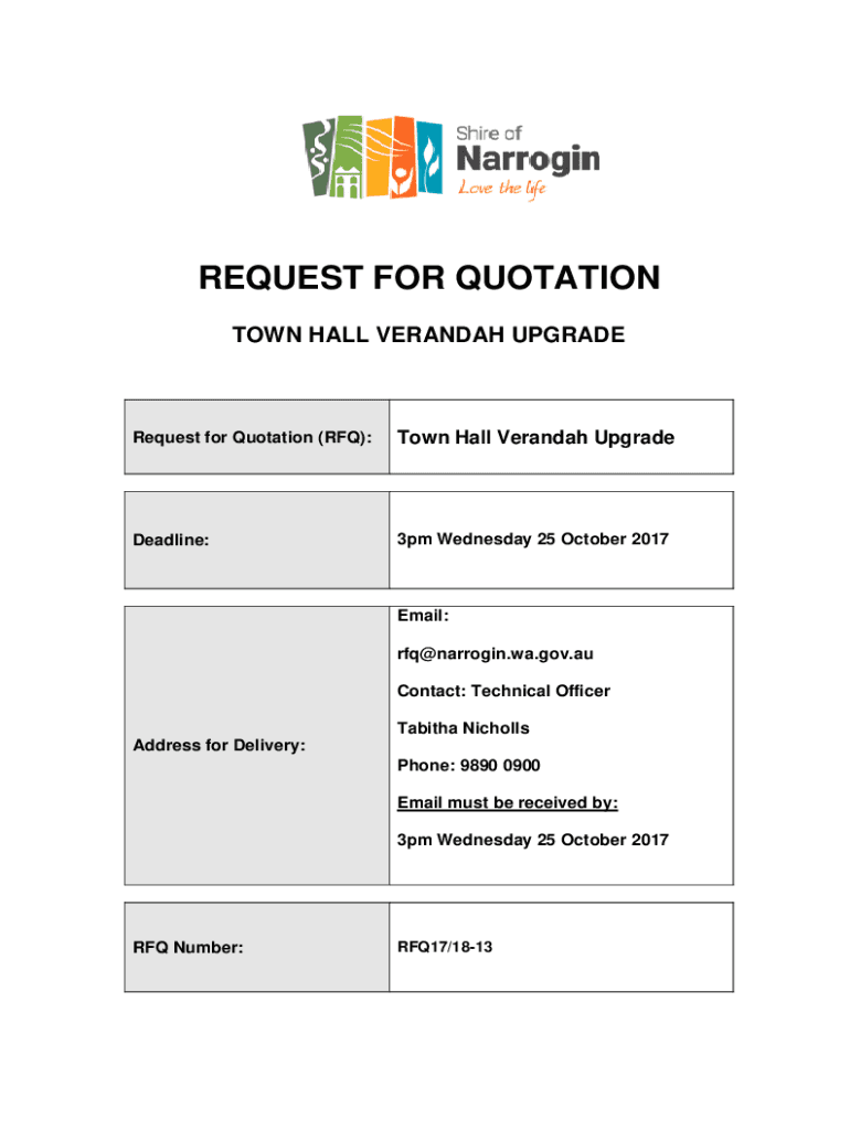 Fillable Online request for quotation town hall verandah upgrade Fax ...