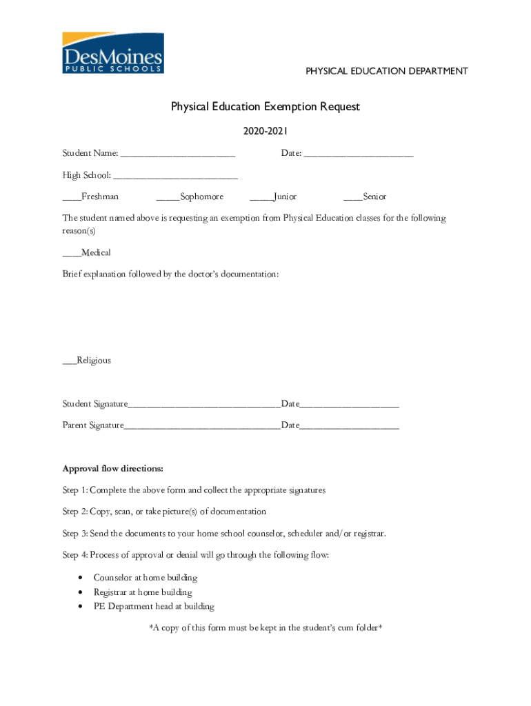 Fillable Online pe dmschools Physical Activity Exemption Form Fax Email ...
