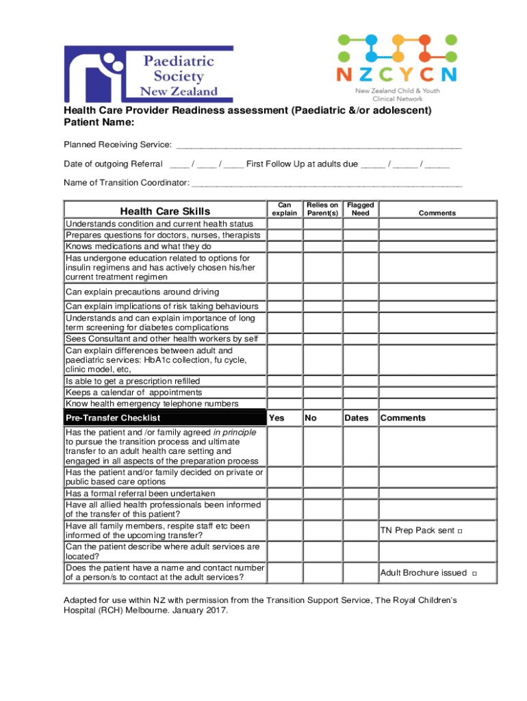 Fillable Online Health Care Provider Readiness assessment (Paediatric ...