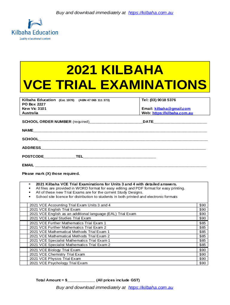 VCE TRIAL EXAMINATIONS Doc Template | pdfFiller