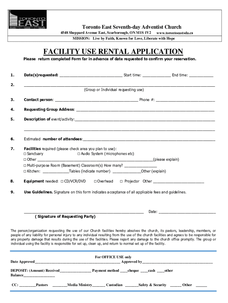 Fillable Online Facility use rental application Fax Email Print - pdfFiller
