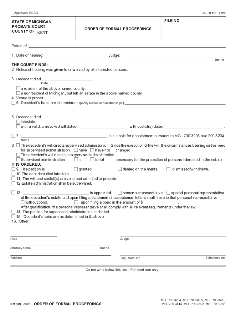 Fillable Online co kent mi PROBATE PART ONE. General 4.00 Form of ...