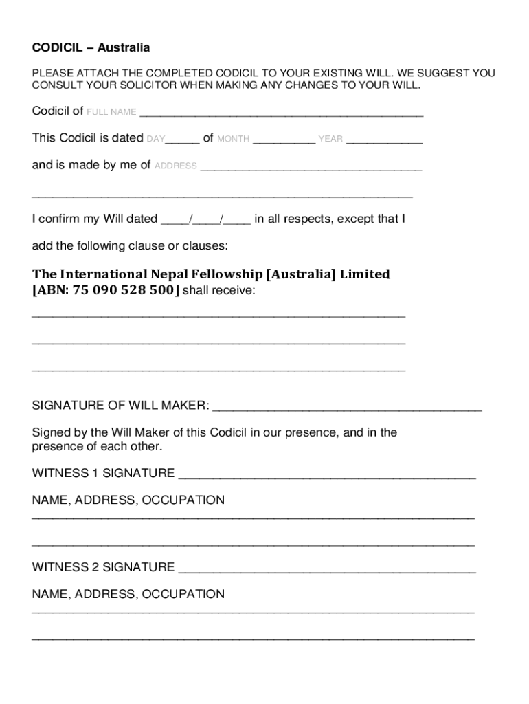 Fillable Online How To Write A Codicil To A Will cost Template 