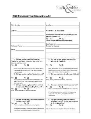 Fillable Online 2020 Individual Tax Return Checklist Fax Email Print ...