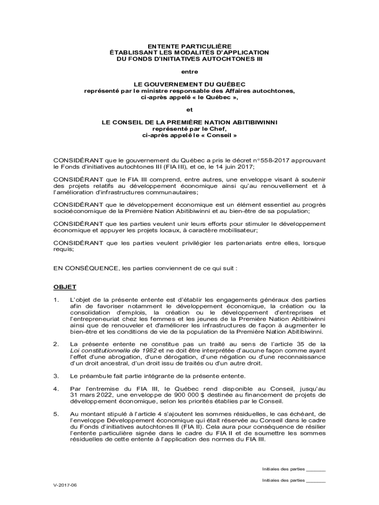 Remplissable En Ligne Entente particulire tablissant les modalits d'application ... Fax Email ...