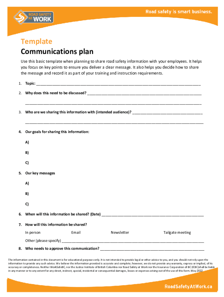 Fillable Online Communications Plan Template Fax Email Print - pdfFiller