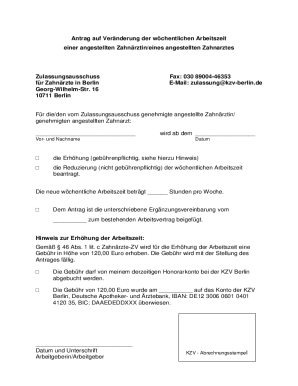 Ausfüllbar Online Antrag auf Vernderung der wchentlichen Arbeitszeit Fax Email Drucken - pdfFiller