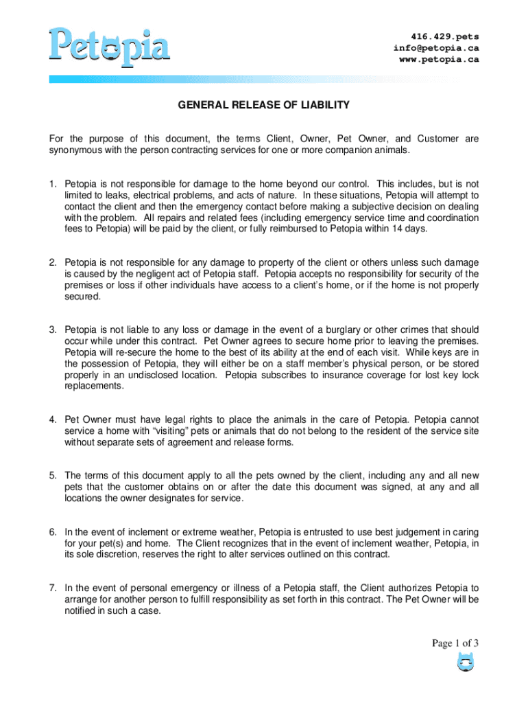 Fillable Online pet/owner information sheet & release of liability ...