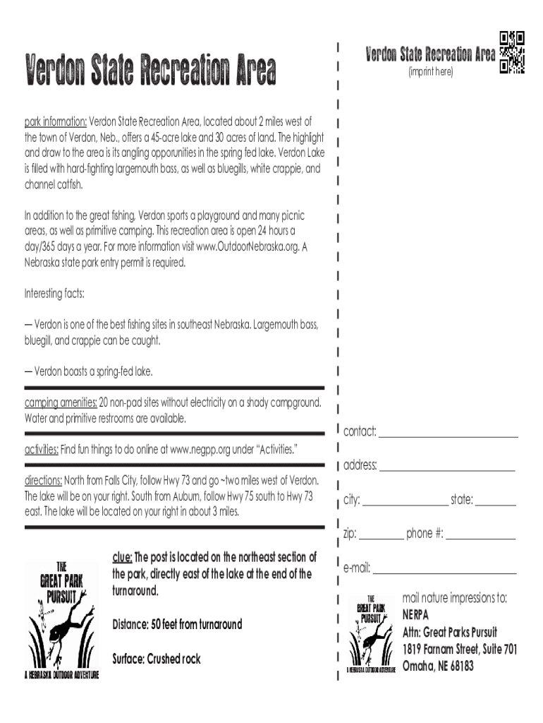 Fillable Online Verdon State Recreation Area (Falls City) - Visit ...