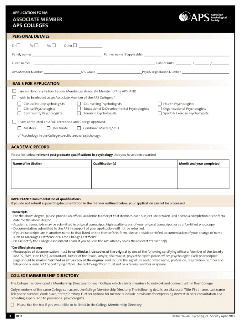 Fillable Online groups psychology org Member via the Standard Pathway ...
