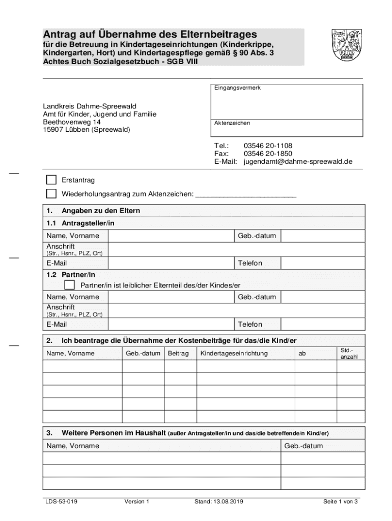 Ausfüllbar Online Antrag auf bernahme von Elternbeitrgen / Kosten fr das ... Fax Email Drucken ...