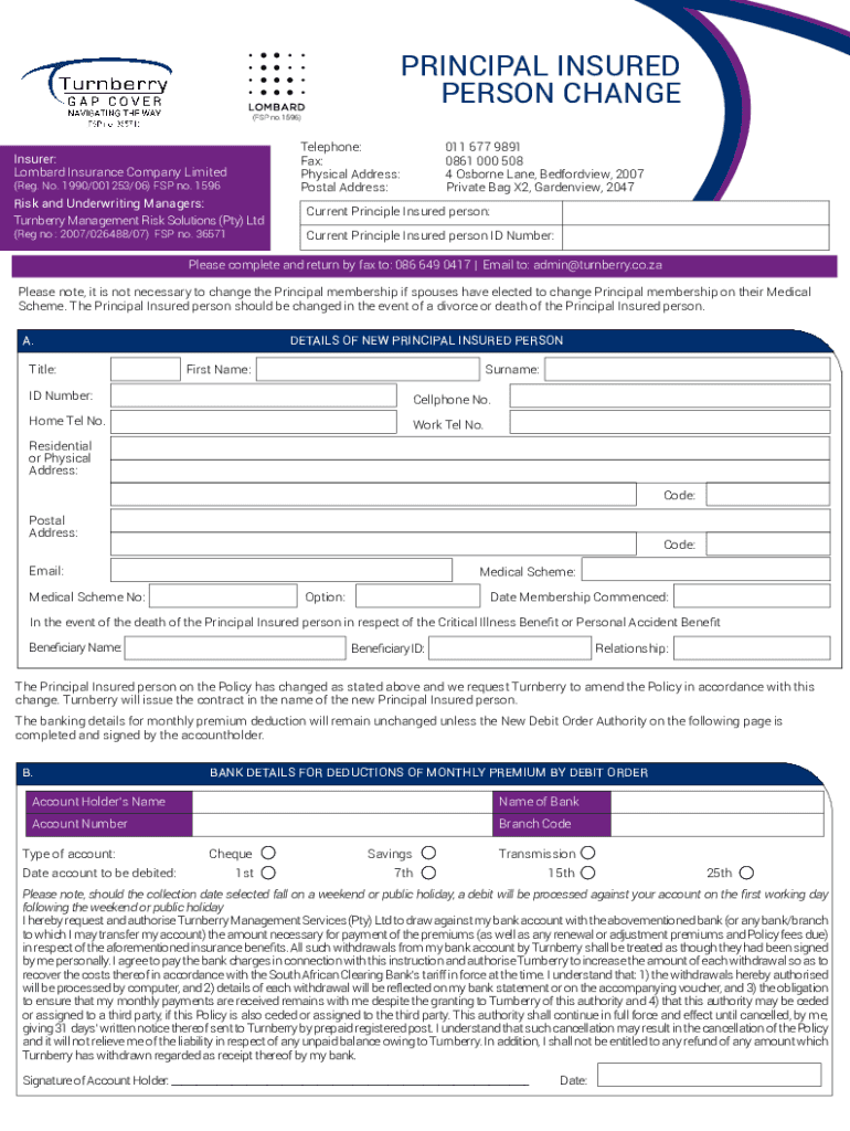 Fillable Online turnberry co TURNBERRY GAP COVER APPLICATION FORM 2021 ...