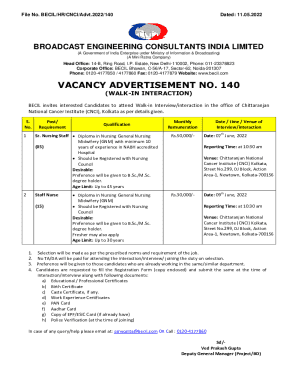 Fillable Online VACANCY ADVERTISEMENT NO. 140 Fax Email Print - pdfFiller
