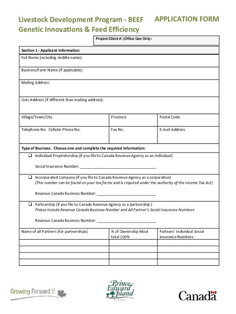 Fillable Online Fillable Online gov pe Feed Efficiency APPLICATION FORM Fax Email Print - pdfFiller