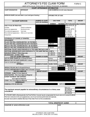 Fillable Online attorney's fee claim form - under article 26.05, texas ...