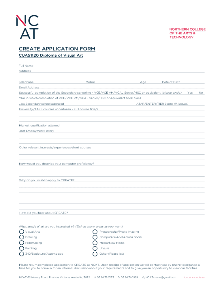 Fillable Online ncat vic edu CREATE APPLICATION FORM Fax Email Print ... Fillable Online ncat vic edu CREATE APPLICATION FORM Fax Email Print ...