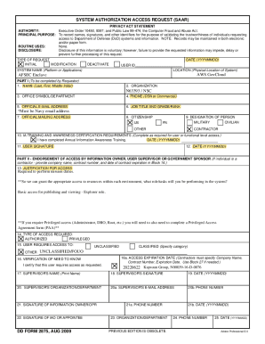 Fillable Online SYSTEM AUTHORIZATION ACCESS REQUEST (SAAR) DD ... Fax ...