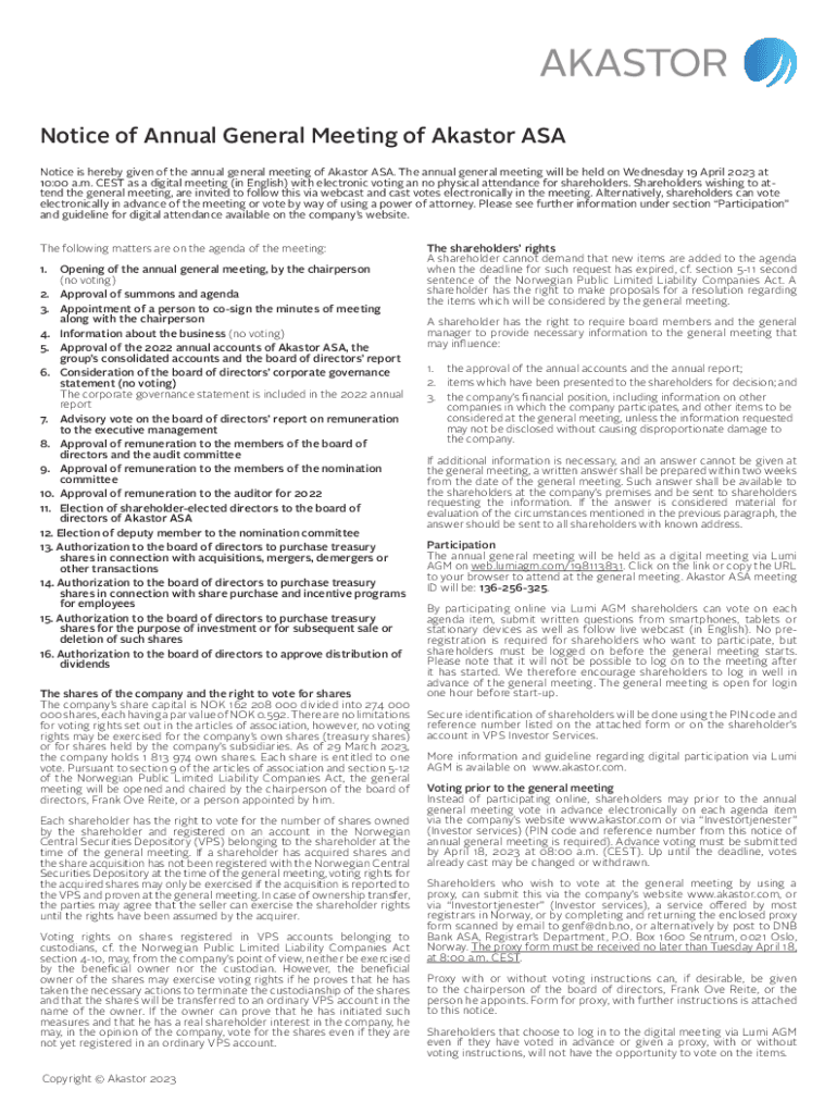 Fillable Online TO THE SHAREHOLDERS OF TGS ASA NOTICE OF ... Fax Email ...