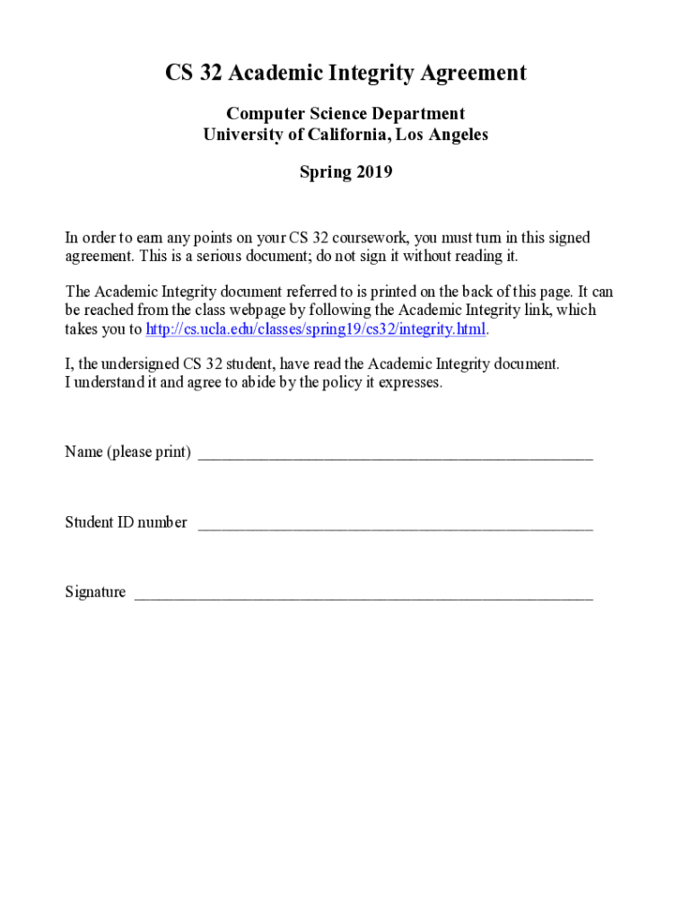 Fillable Online web cs ucla CS 32 Academic Integrity Agreement Fax ...