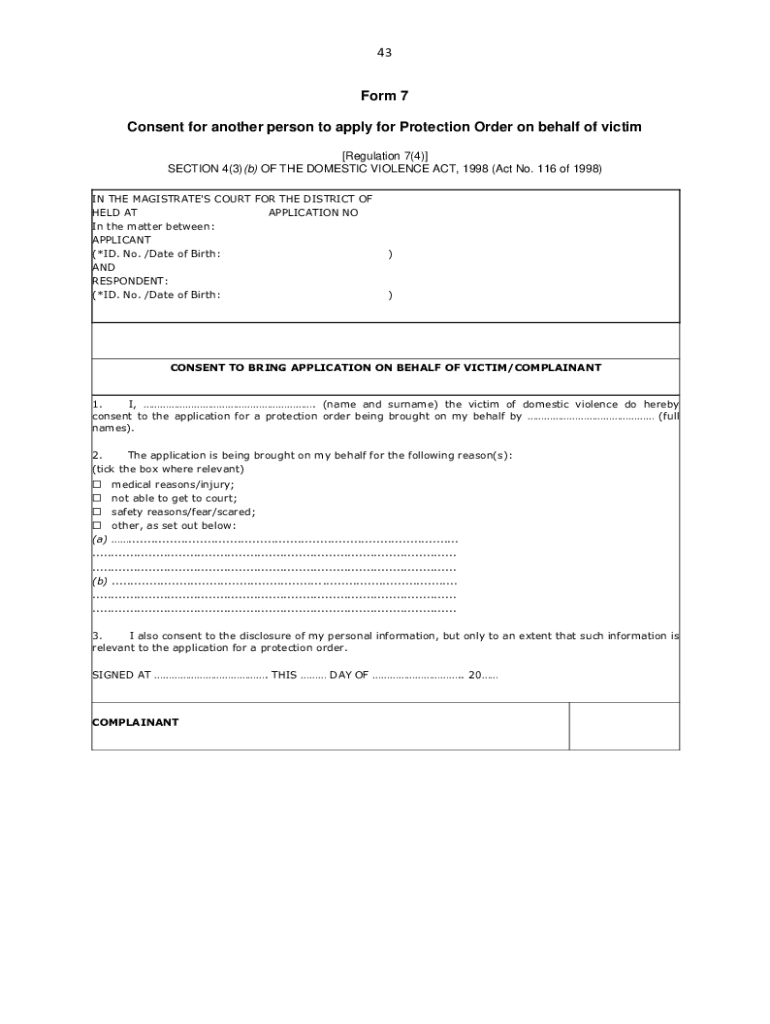 Fillable Online 43 Form 7 Consent for another person to apply for ...