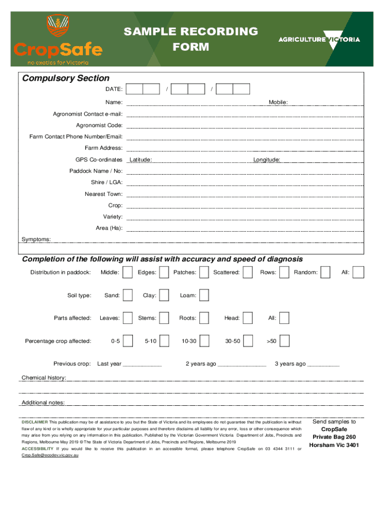 Fillable Online SAMPLE RECORDING FORM Fax Email Print - pdfFiller