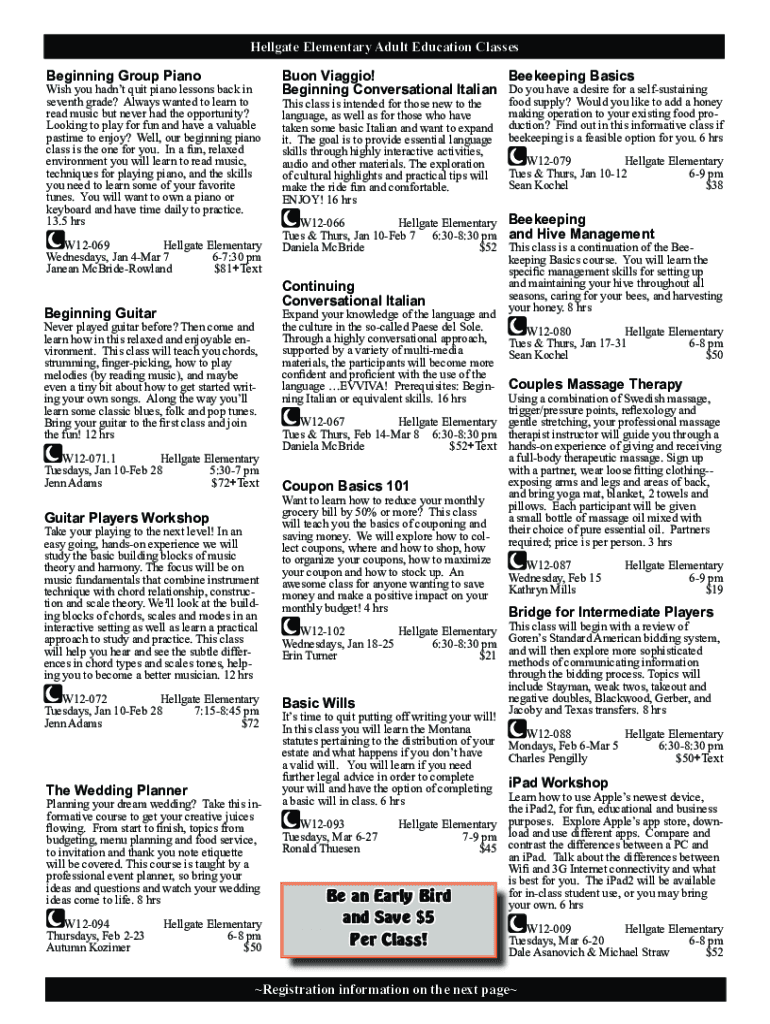 Fillable Online Be an Early Bird and Save $5 Per Class! Fax Email Print ...