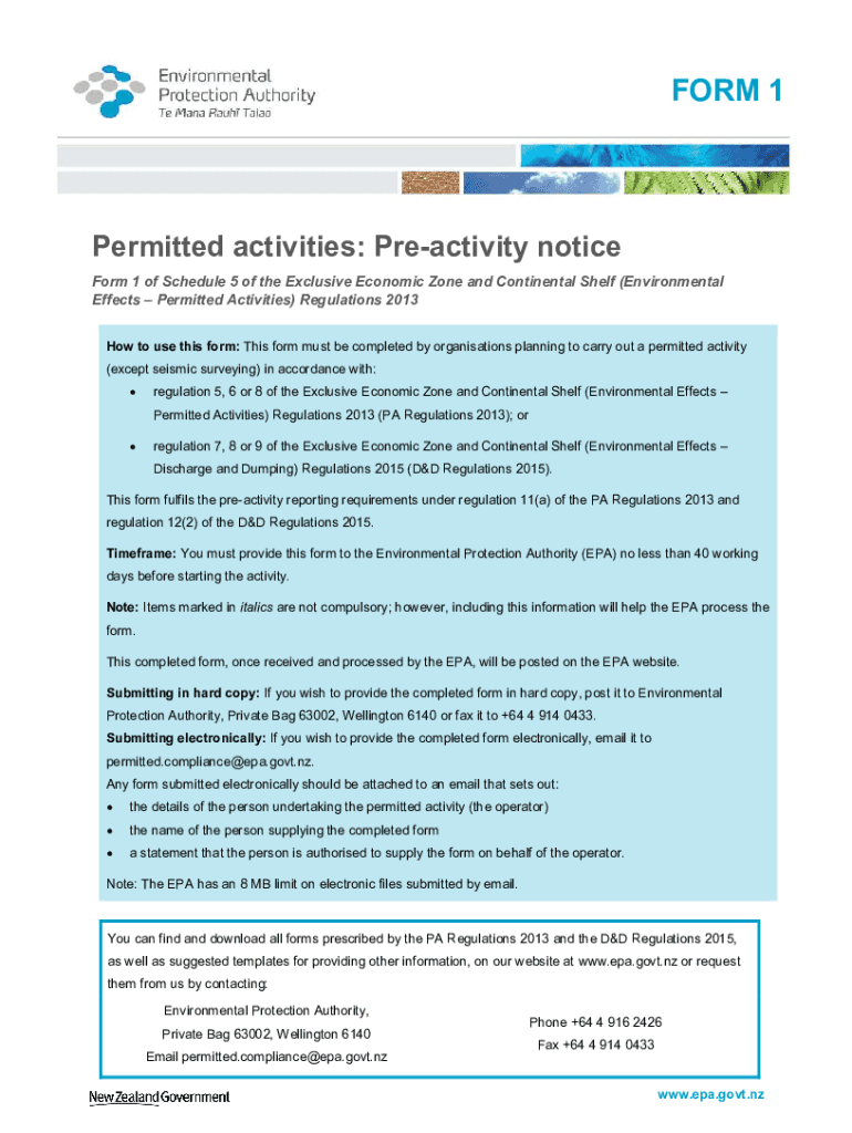 Fillable Online Permitted activities in New Zealand's offshore waters Fax Email Print - pdfFiller