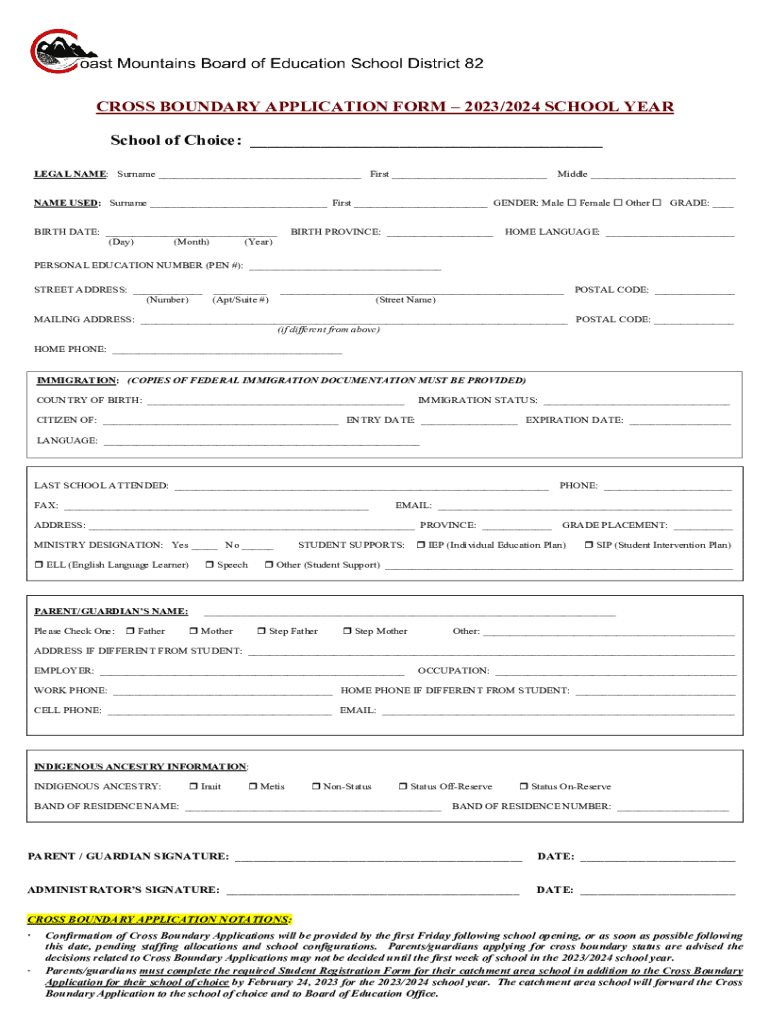Fillable Online CROSS BOUNDARY APPLICATION FORM 2023/2024 ... Fax Email Print - pdfFiller