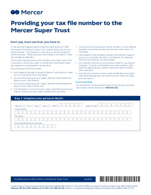 Fillable Online Providing your tax file number to the Mercer Super ...