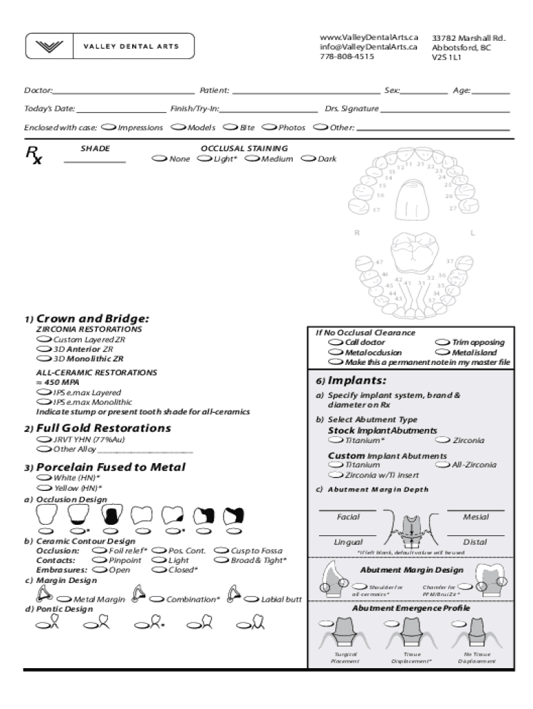 Fillable Online Valley Dental Arts Rx form Fax Email Print - pdfFiller